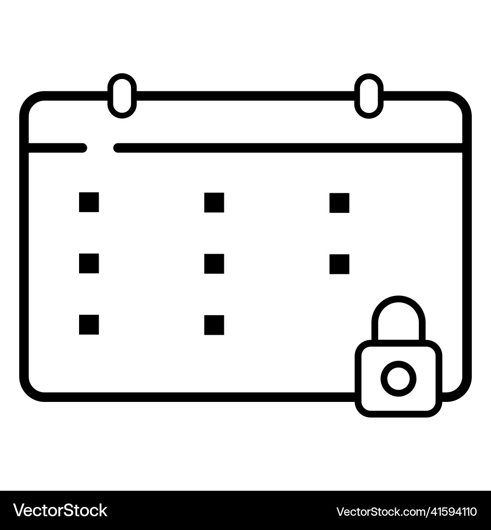 Calendar icon with lock icon outline Royalty Free Vector