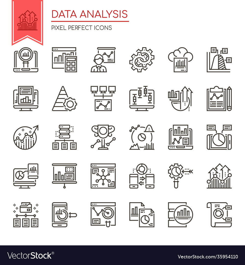 Data analysis thin line and pixel perfect icons Vector Image