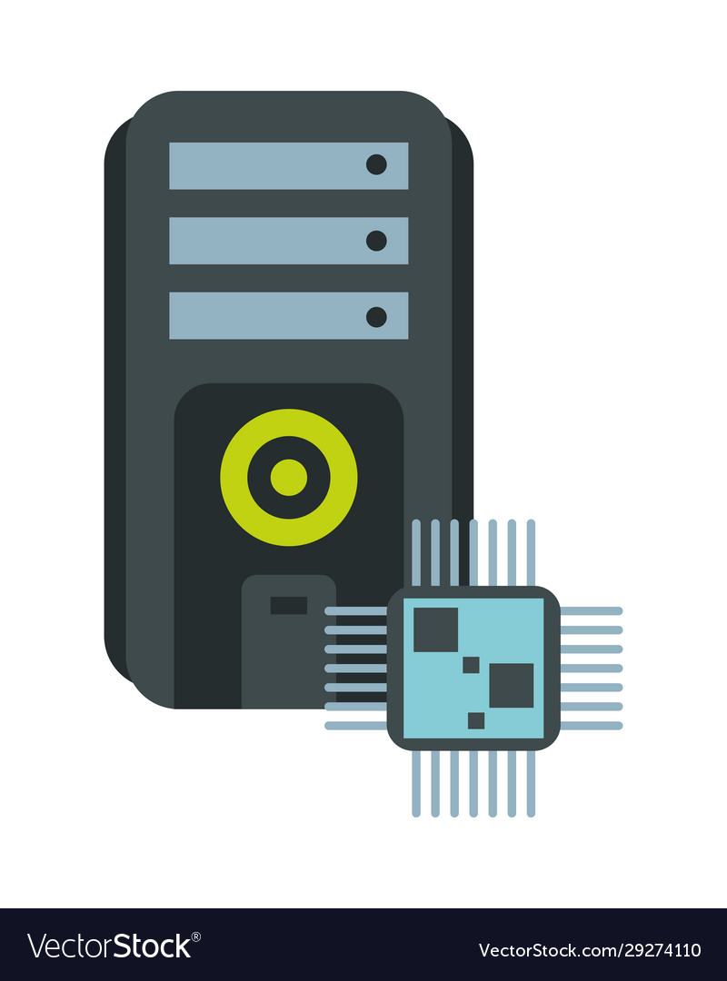 Processor chip with server tower devices Vector Image