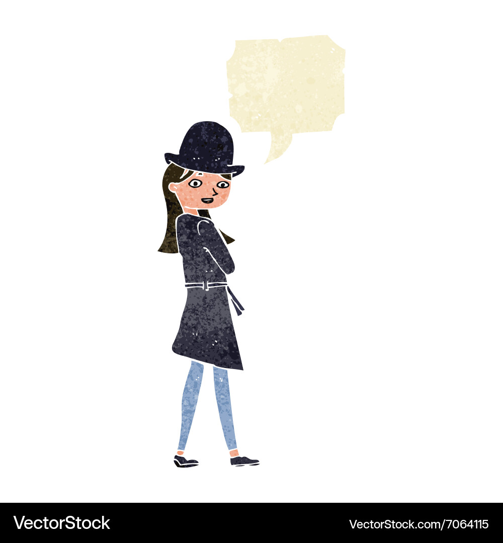 Cartoon female spy with speech bubble Royalty Free Vector