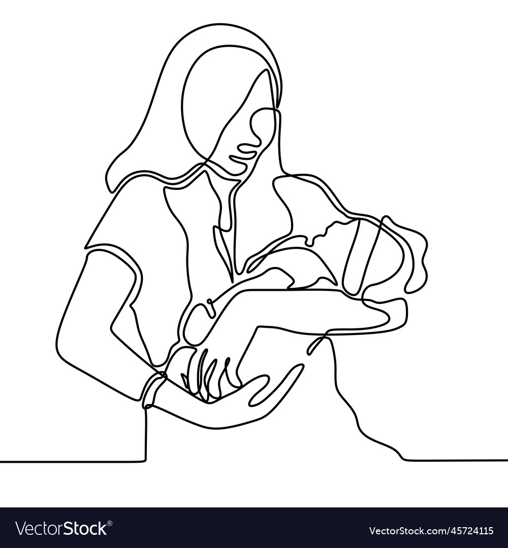 Continuous one line of baby and mother on white Vector Image