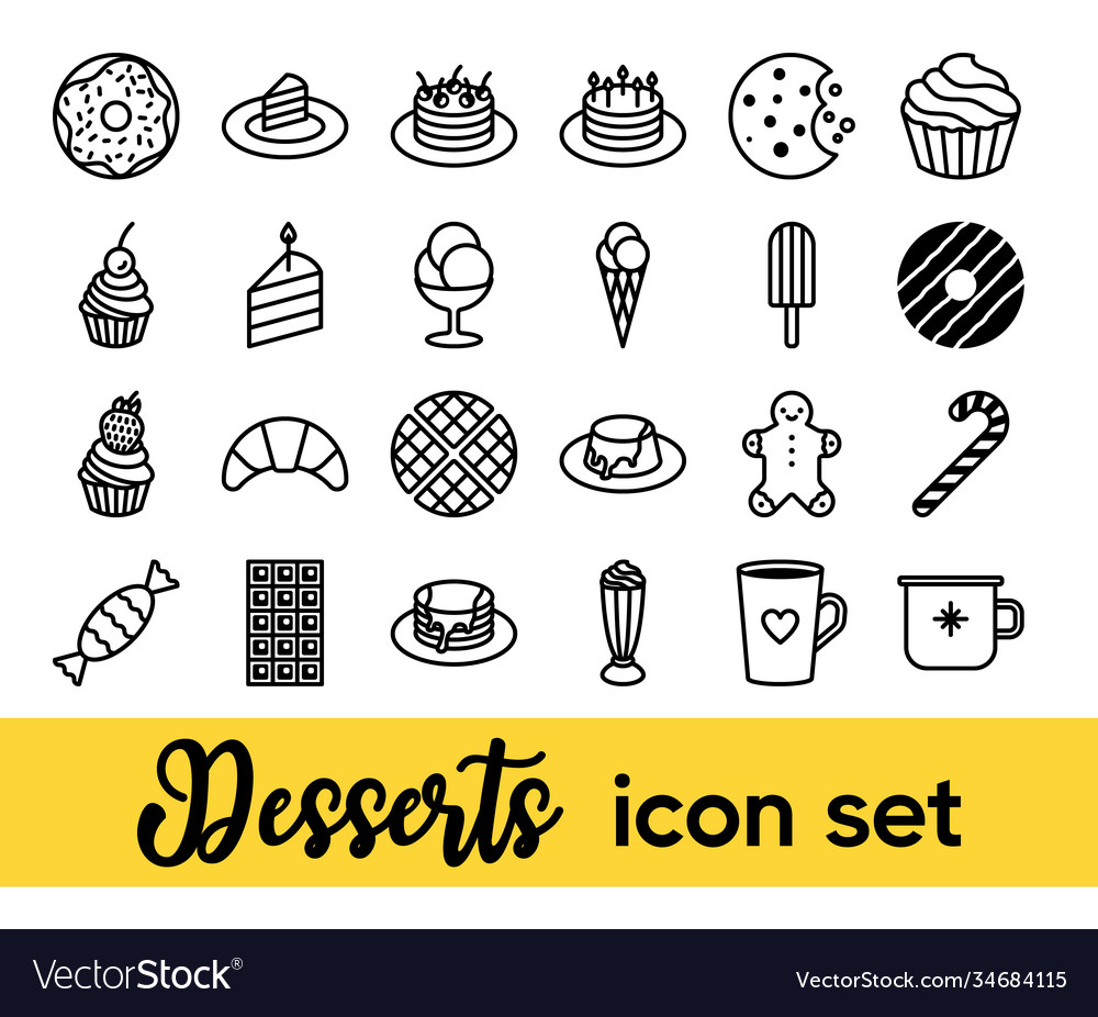 Desserts icon set cute sweets and pastry Vector Image