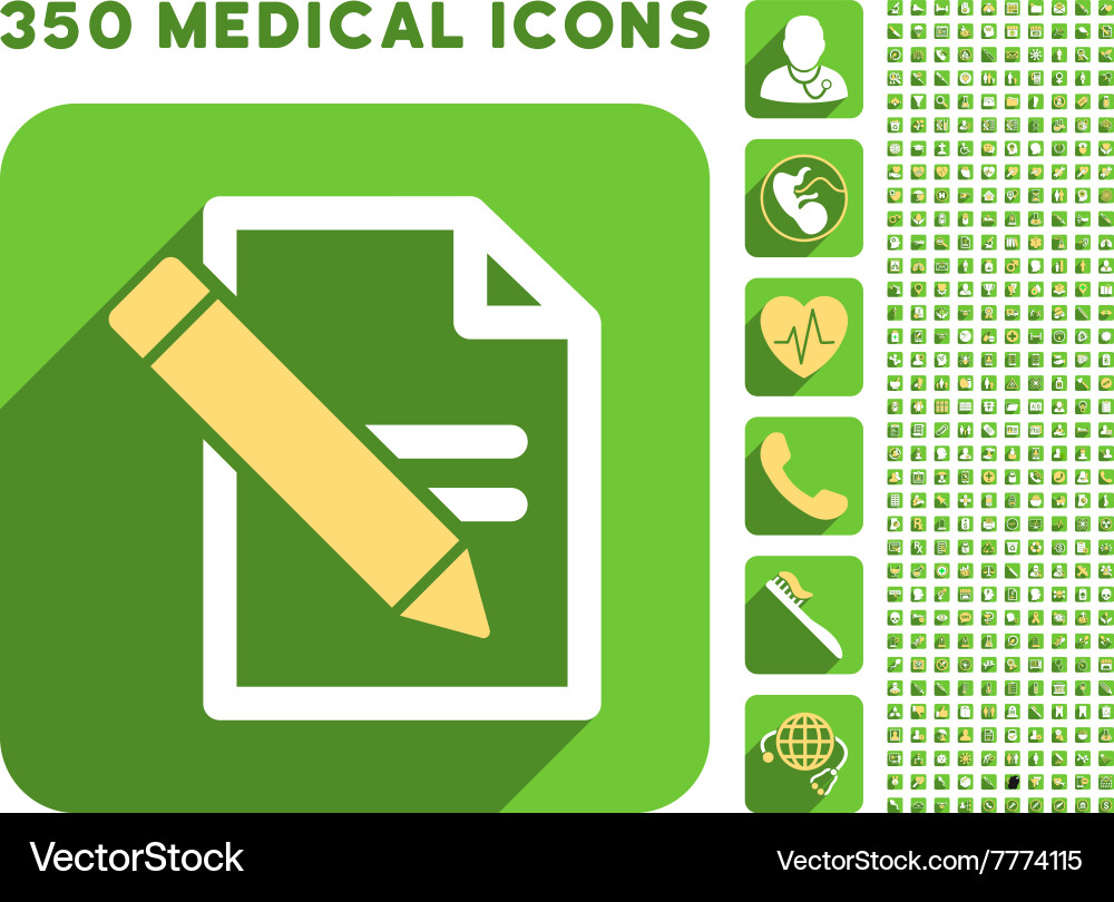 Edit records icon and medical longshadow set Vector Image