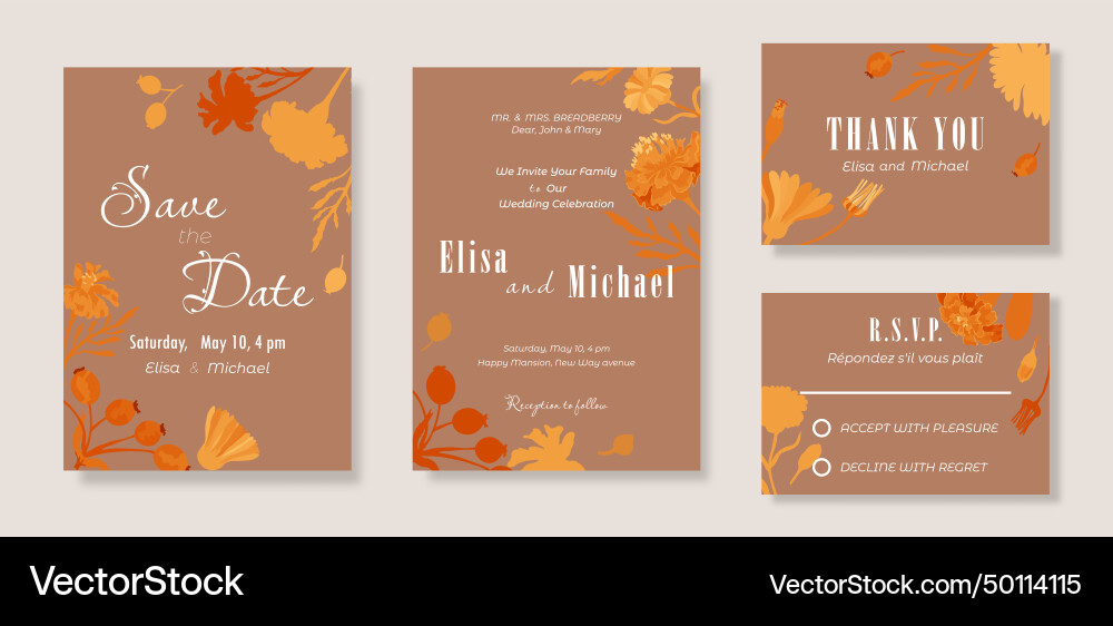 Floral set with a wedding celebration layout Vector Image