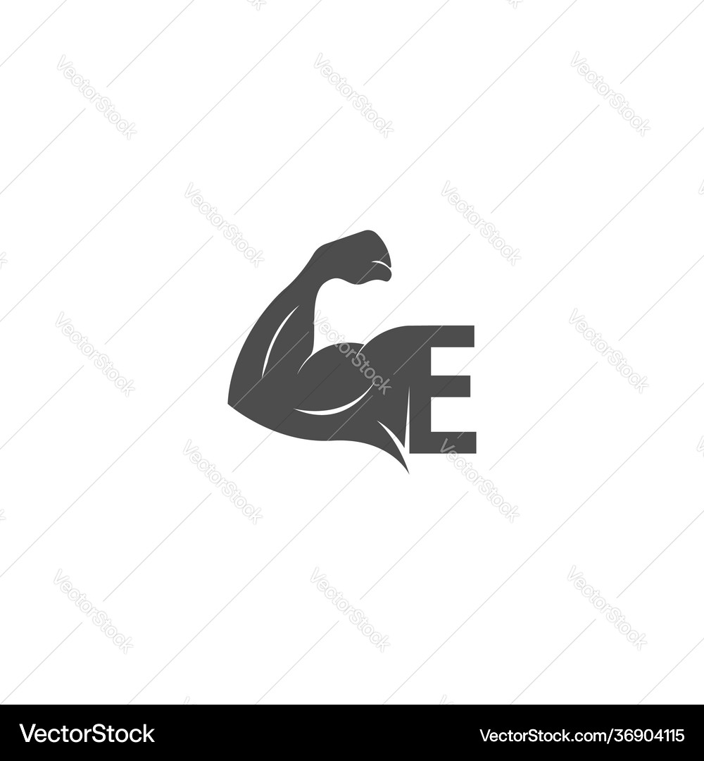 Letter e logo icon with muscle arm design Vector Image
