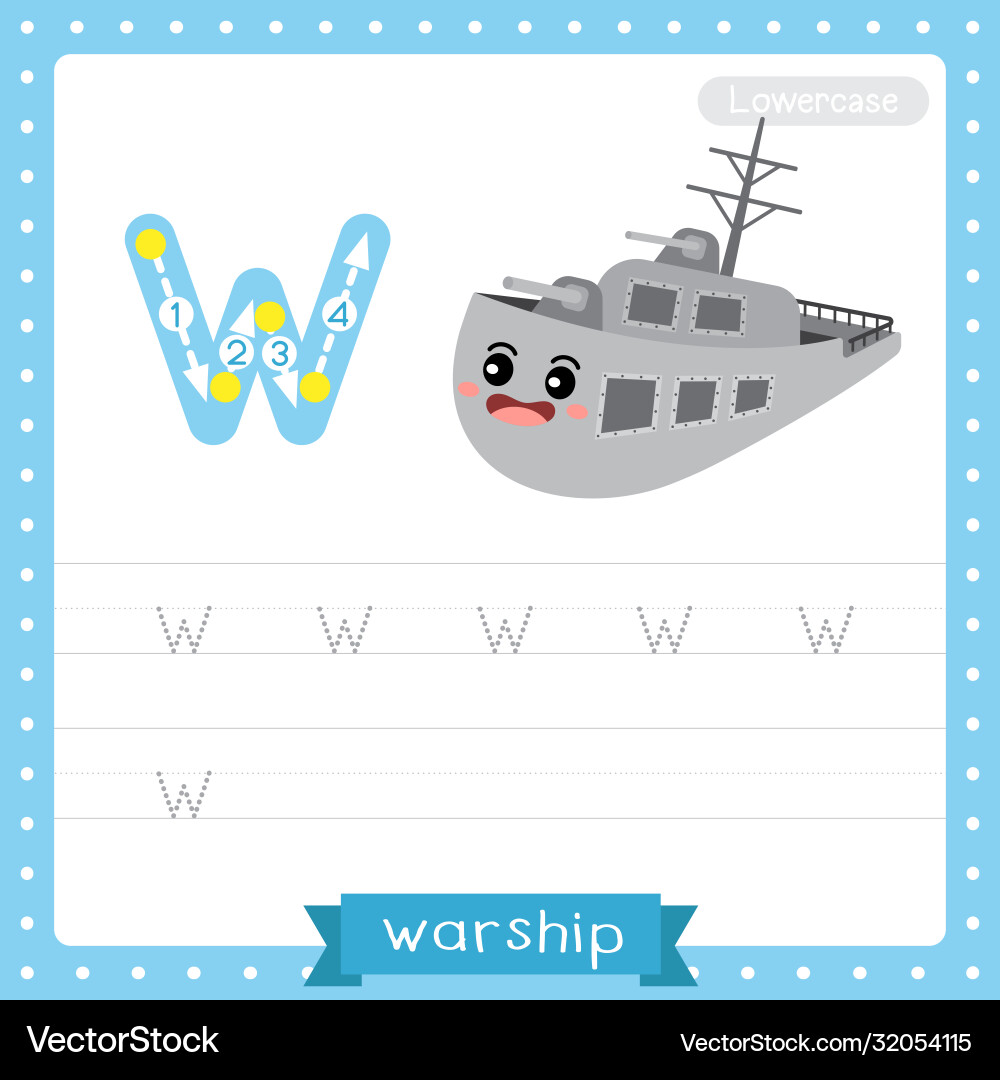 Letter w lowercase tracing practice worksheet Vector Image