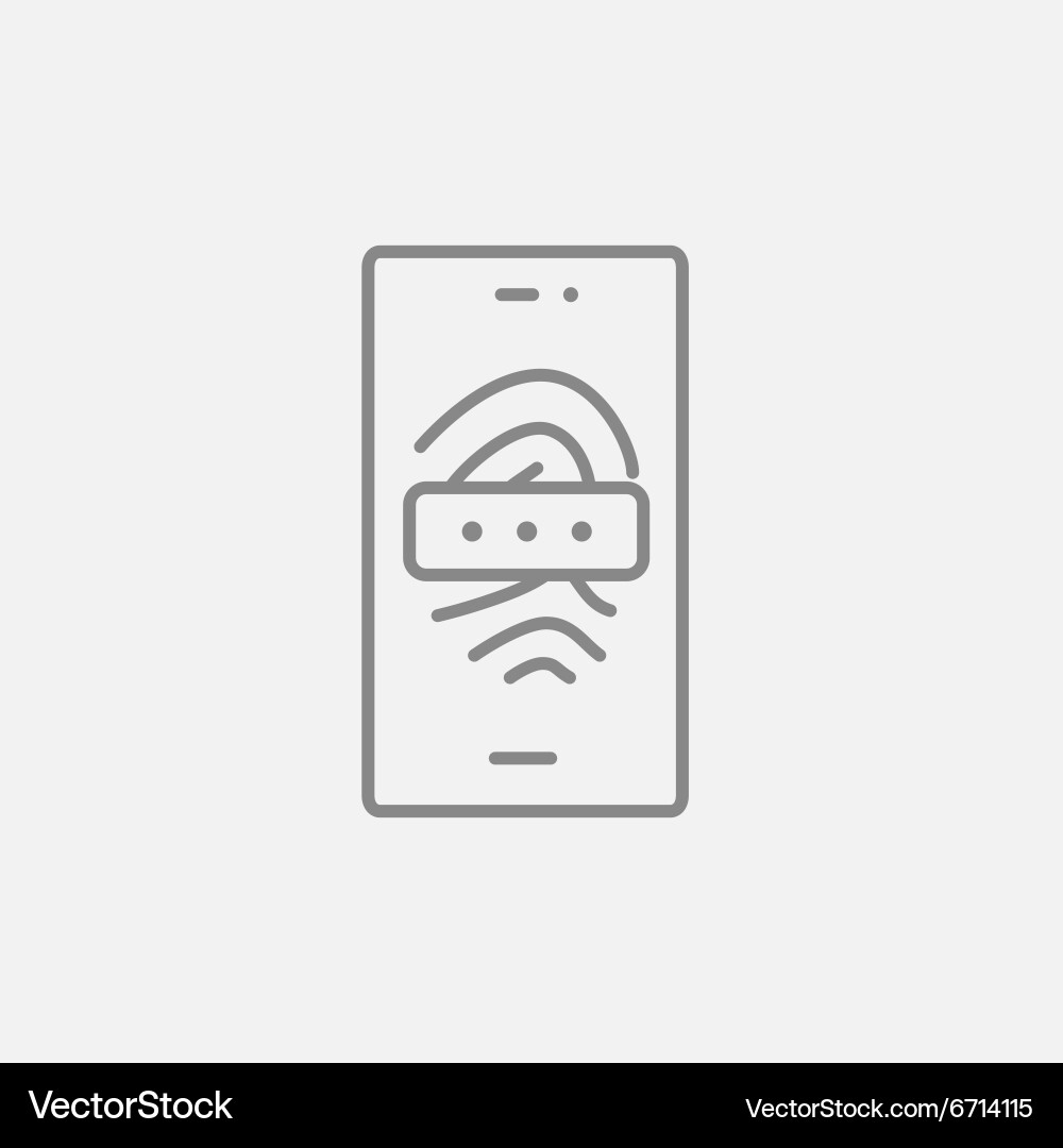 Mobile phone scanning fingerprint line icon Vector Image