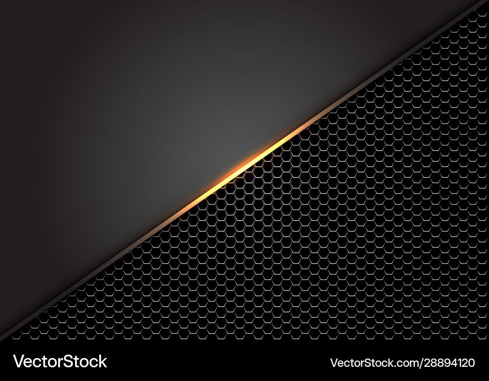 Abstract gold light slash on dark hexagon mesh Vector Image