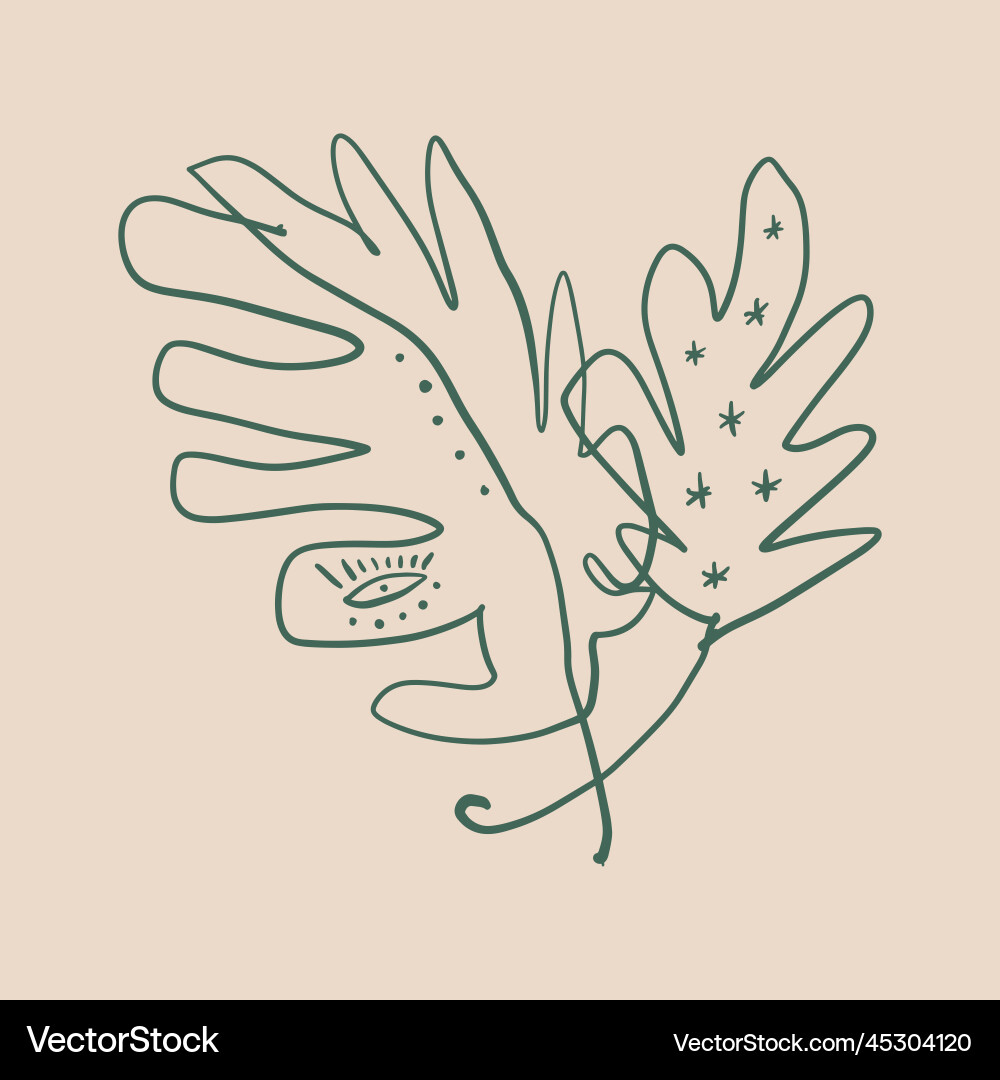 Boho mystic plant leaf and crescent moon Vector Image