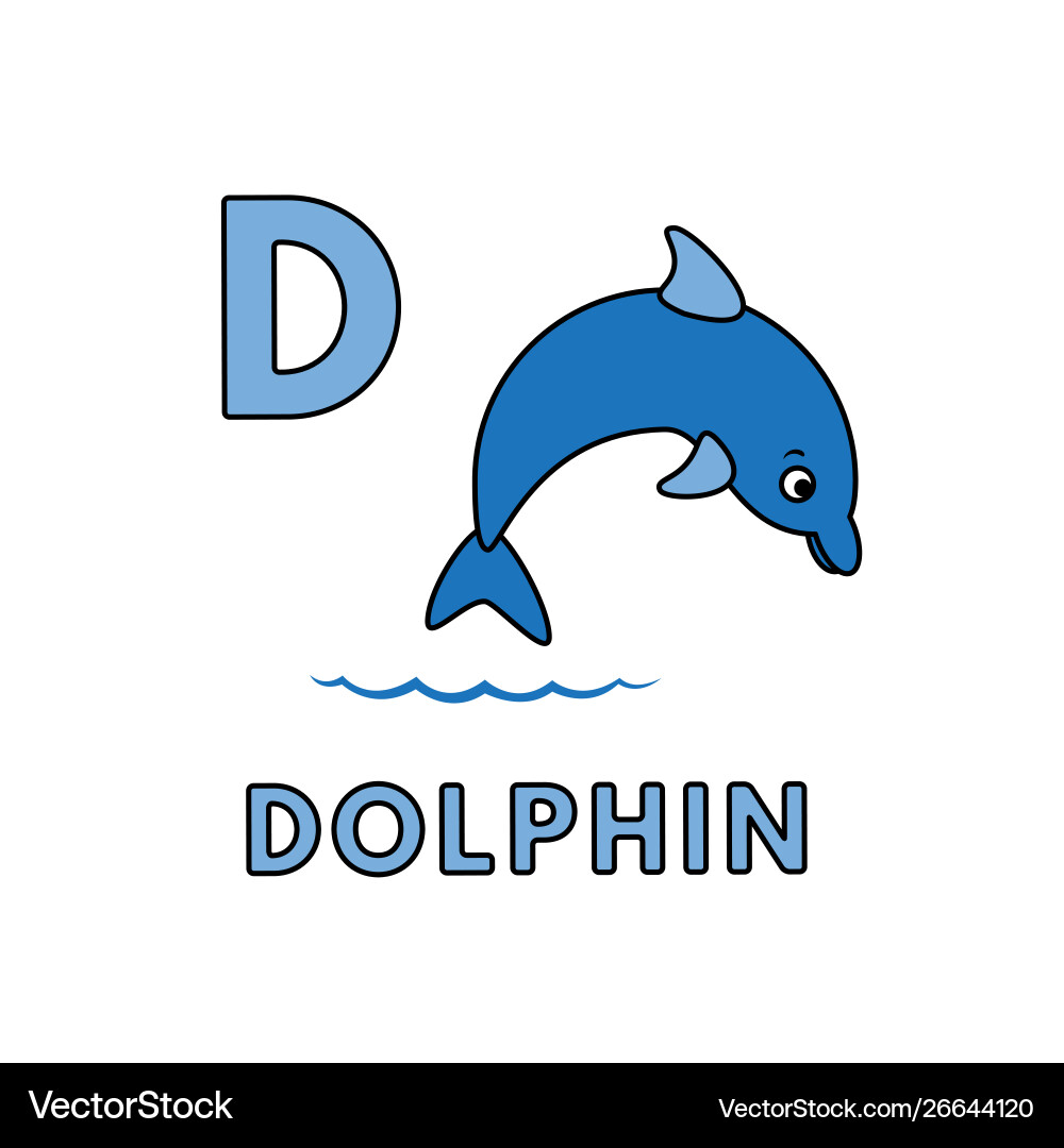 Cute cartoon animals alphabet dolphin Royalty Free Vector