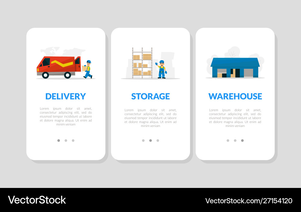 Delivery storage warehouse landing page set Vector Image