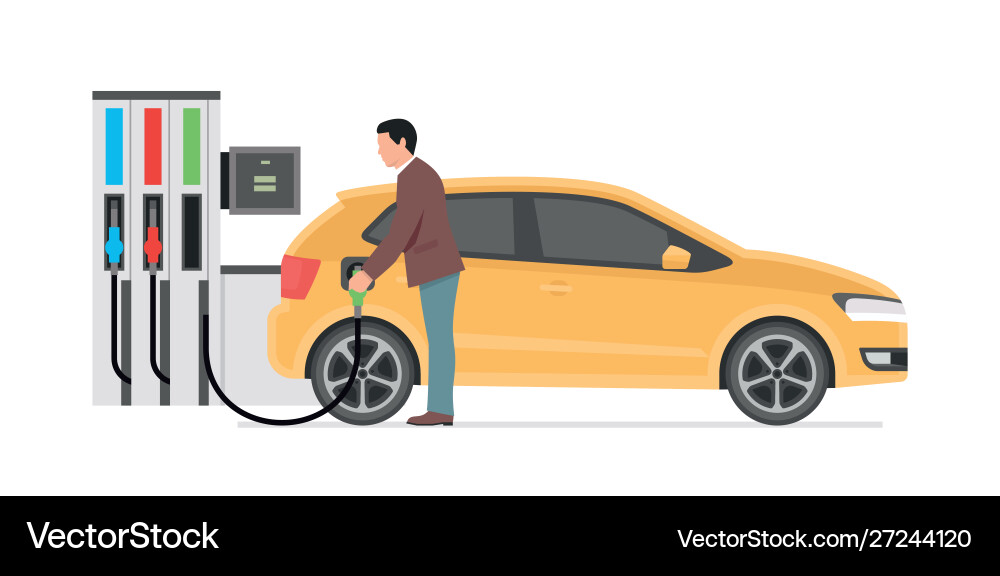 Gas station and man Royalty Free Vector Image - VectorStock
