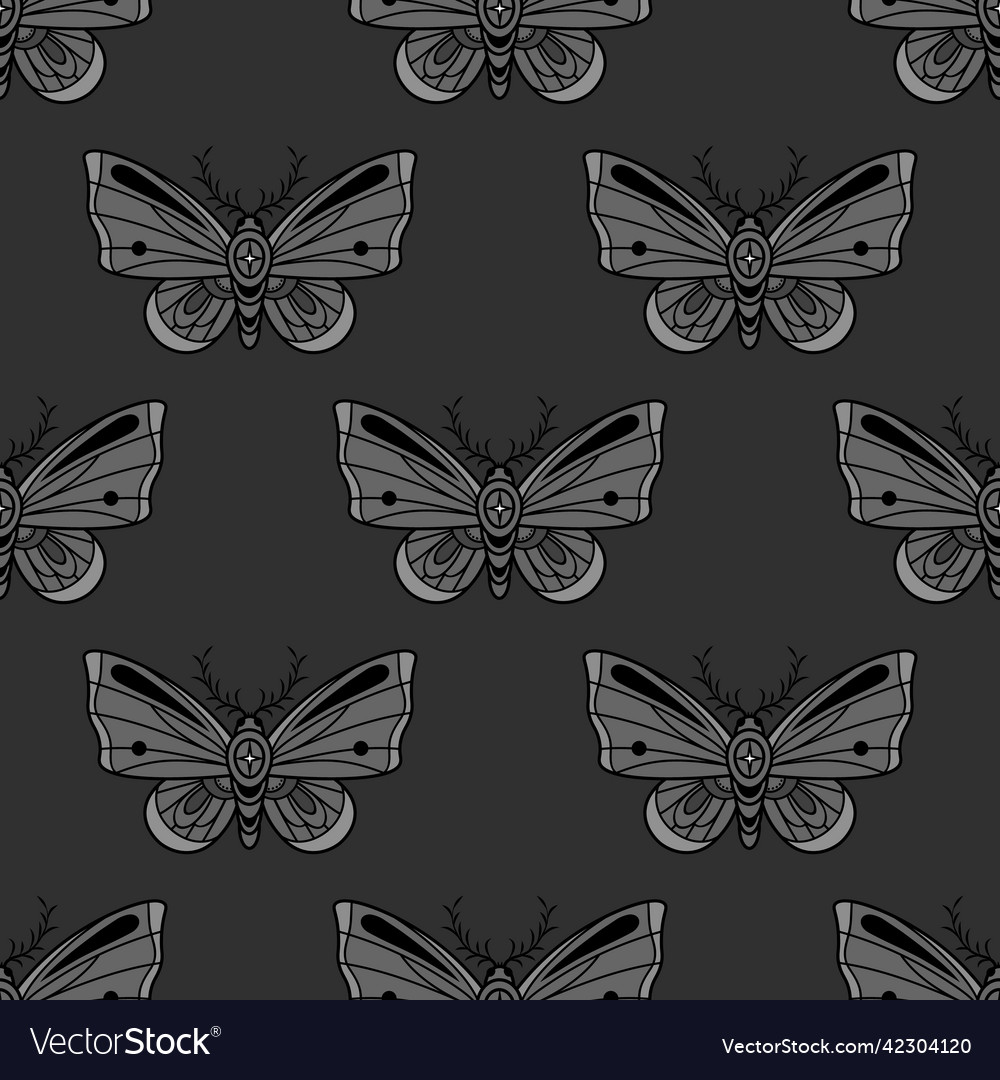 Moth pattern goth background seamless repeat Vector Image