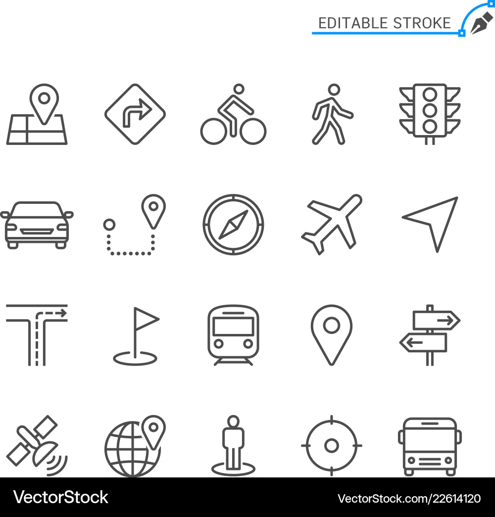 Navigation line icons editable stroke Royalty Free Vector