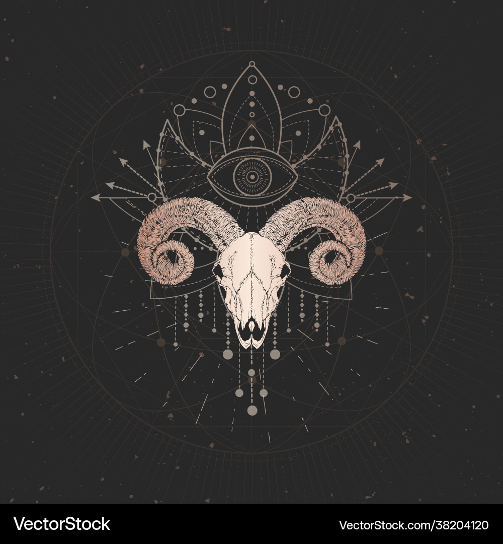 Ram skull and sacred symbol Royalty Free Vector Image