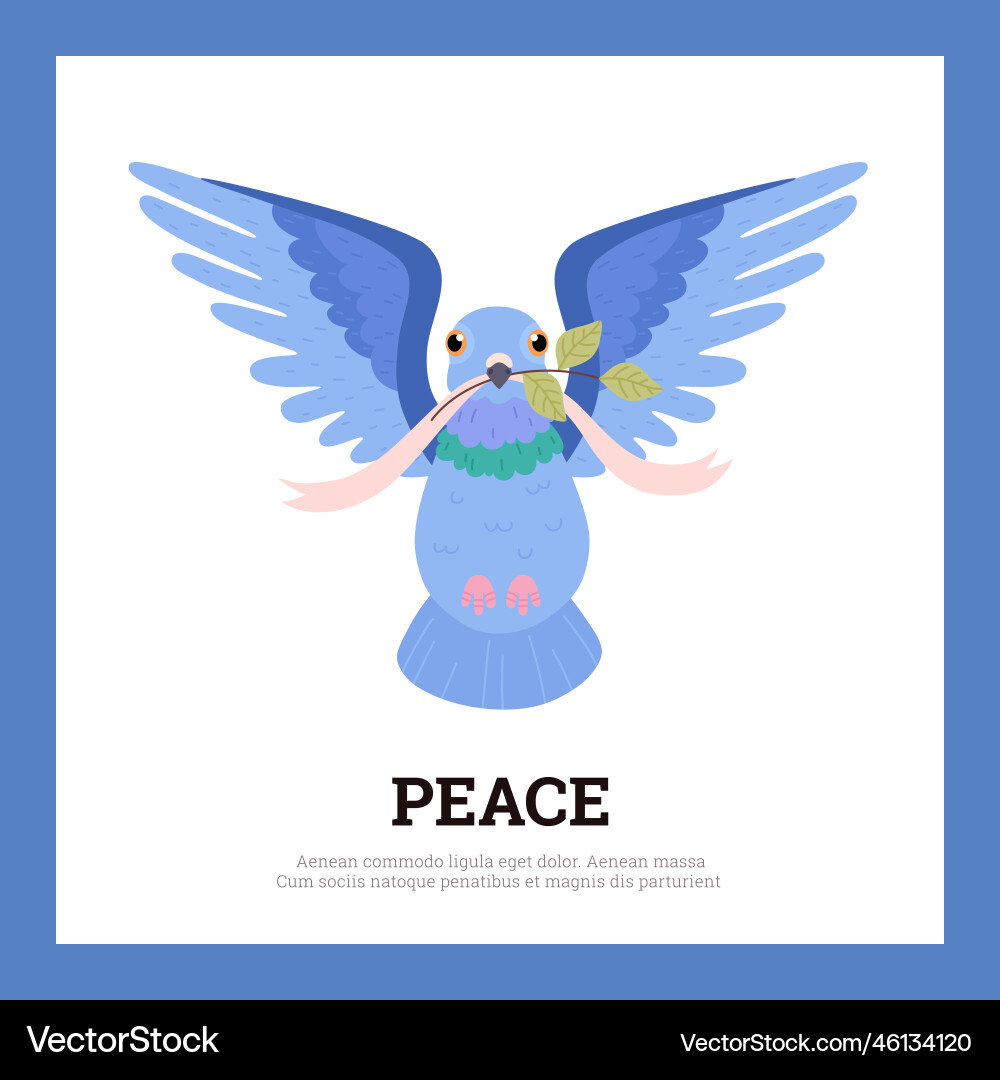 Squared banner with flying pigeon holding twig Vector Image