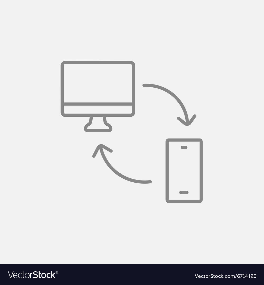 Synchronization Computer With Mobile Device Line Vector Image