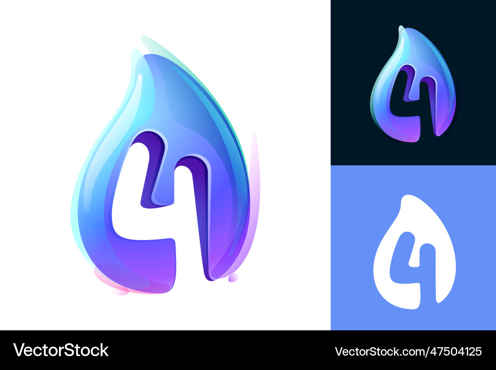 4 logo pure water drop number four Royalty Free Vector Image