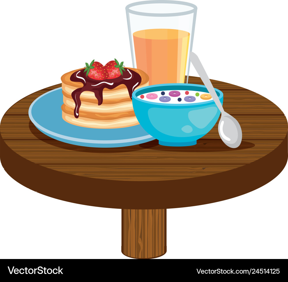 Delicious breakfast in wooden table Royalty Free Vector
