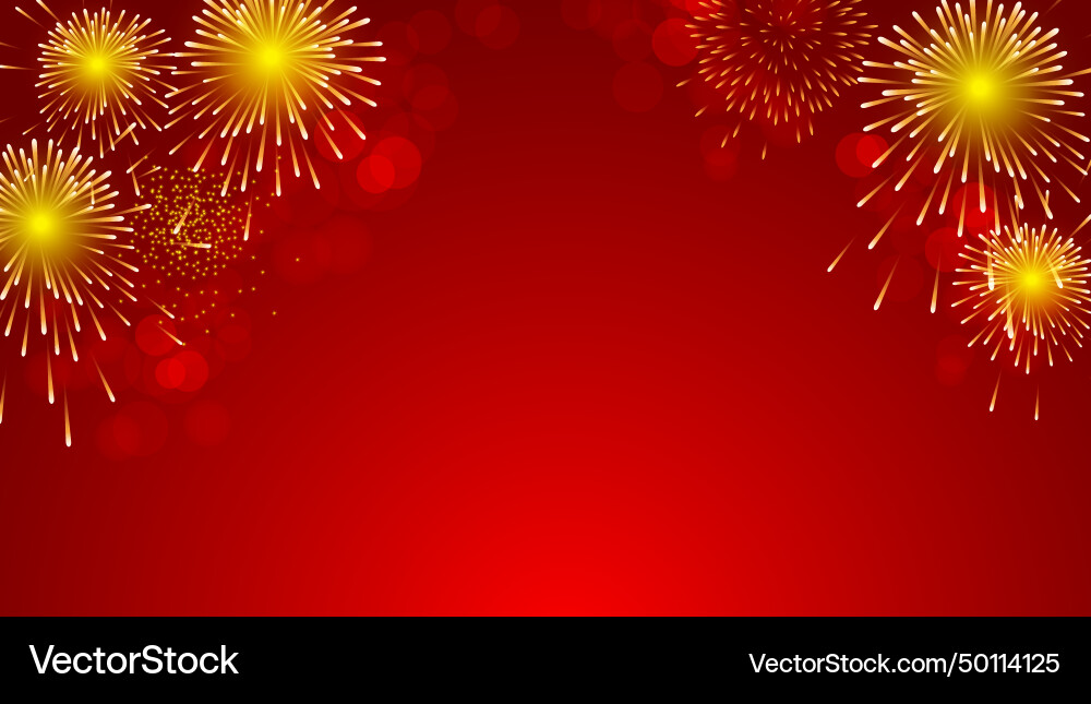 Gold fireworks celebration on red background Vector Image