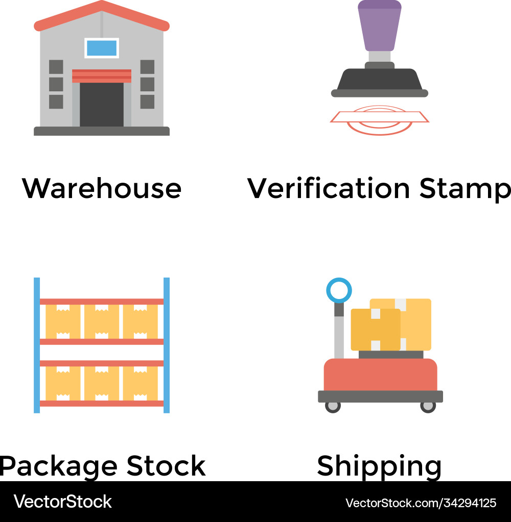 Industrial storeroom flat icons pack Royalty Free Vector