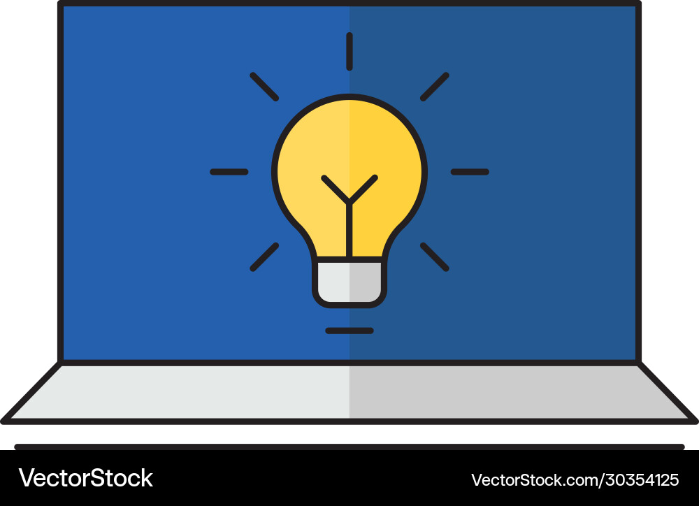 Laptop with light bulb icon symbol isolated Vector Image