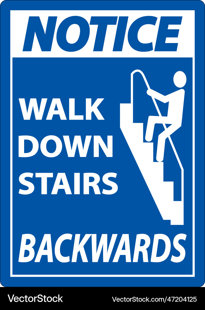 Notice walk down stairs backwards sign Royalty Free Vector