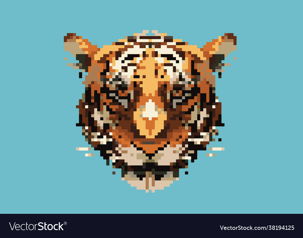 Pixel tiger head pattern background Royalty Free Vector