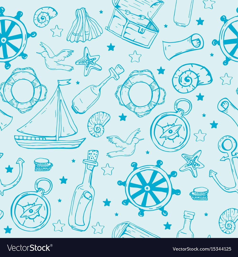 Sea elements pattern marine seamless background Vector Image