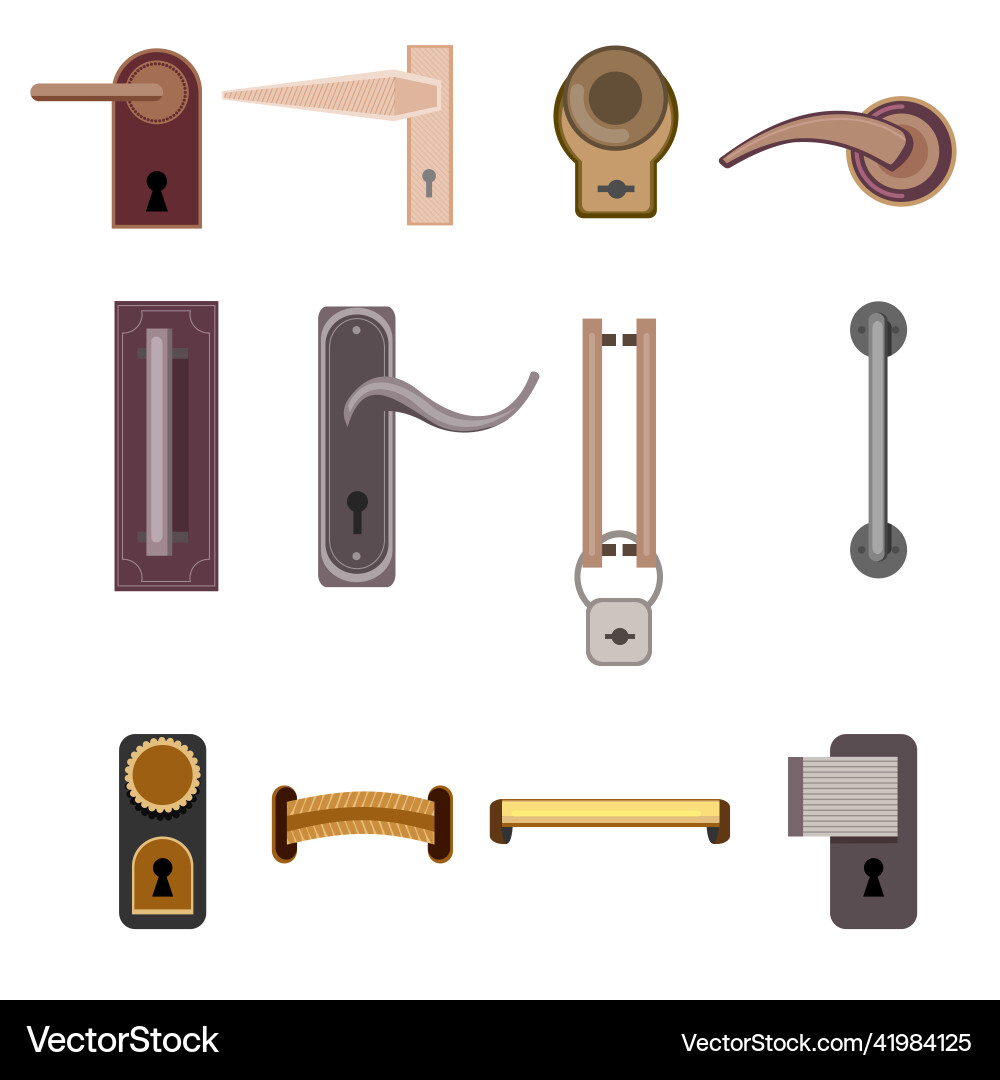 Stylish modern door handles collection Royalty Free Vector