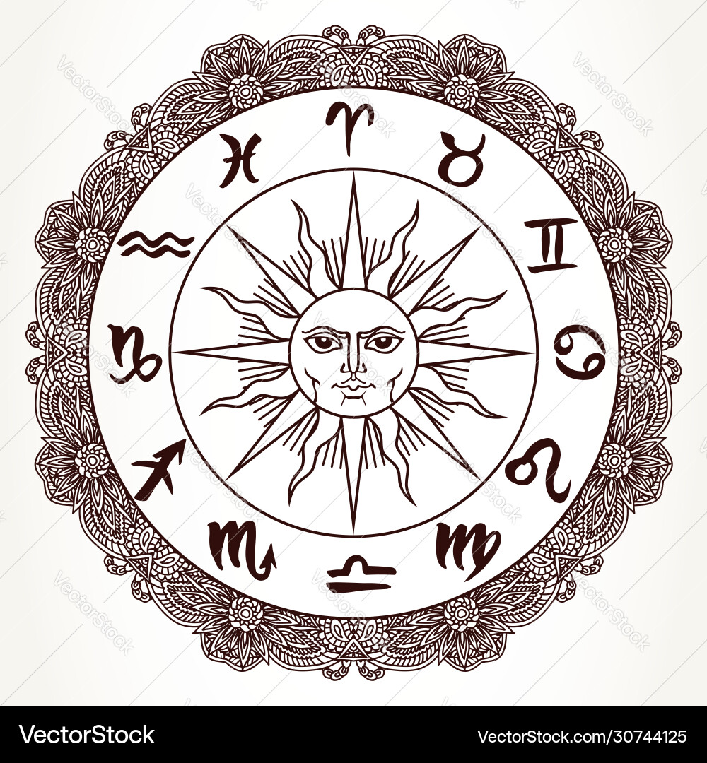 Zodiac signs over sun face Royalty Free Vector Image