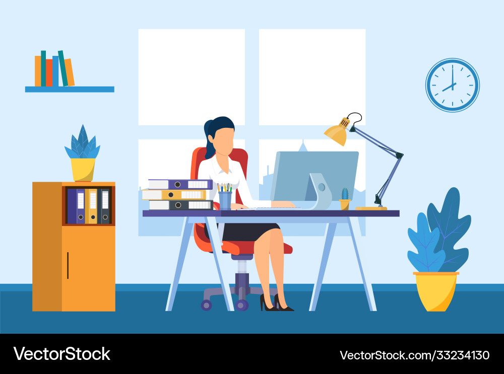 Businesswoman working on computer at desk Vector Image