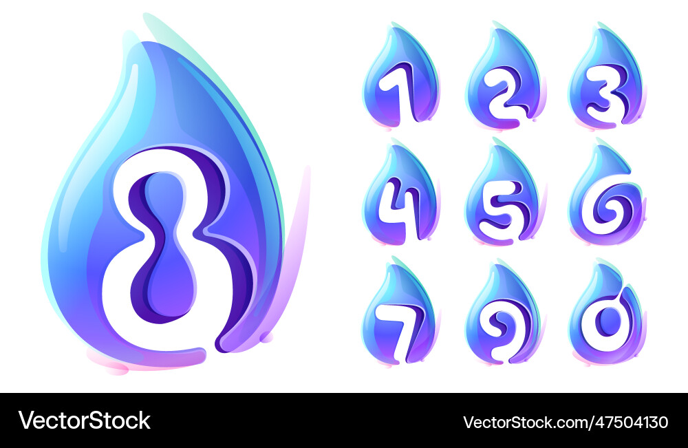 Pure water drops numbers set eco-friendly 3d Vector Image