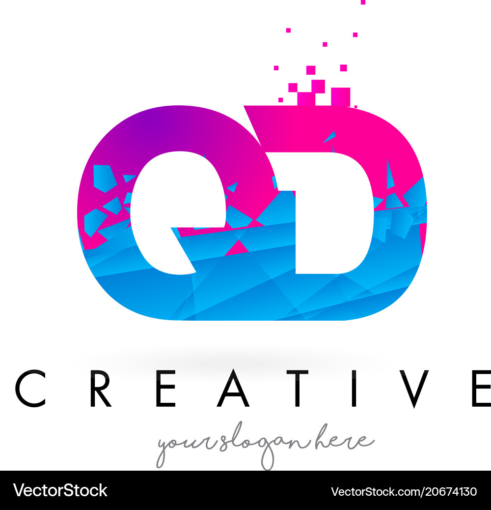 Qd q d letter logo with shattered broken blue Vector Image