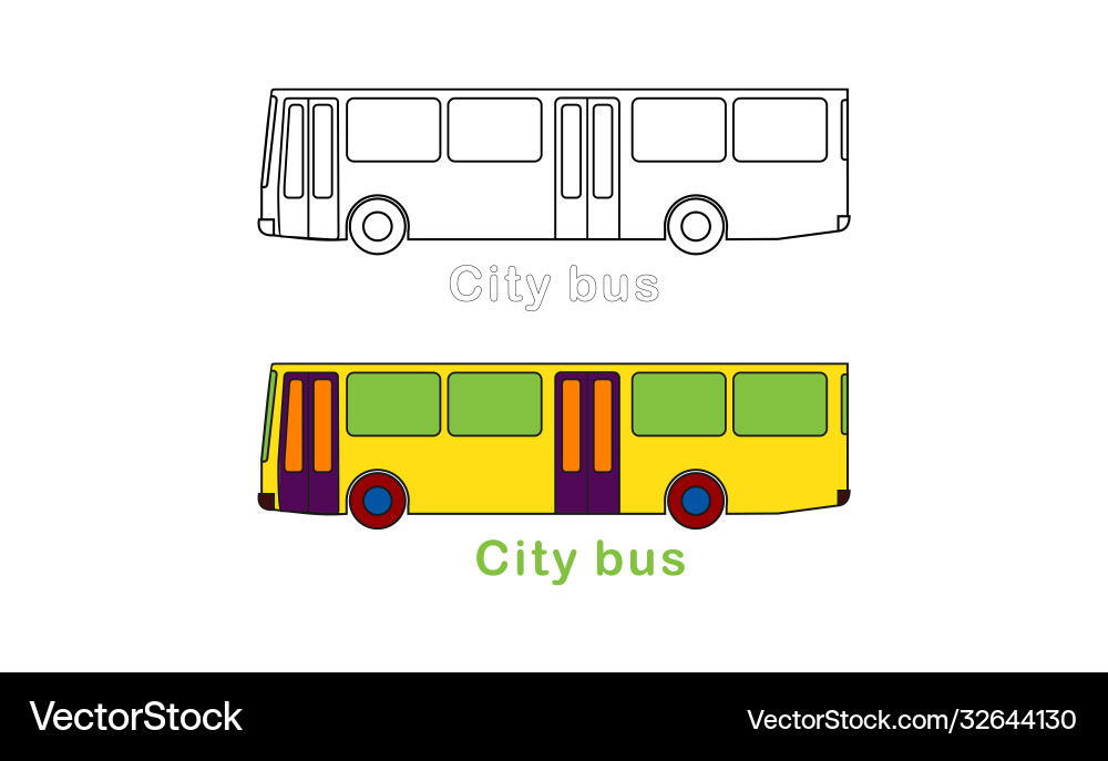 Simple 2d city bus coloring books Royalty Free Vector Image