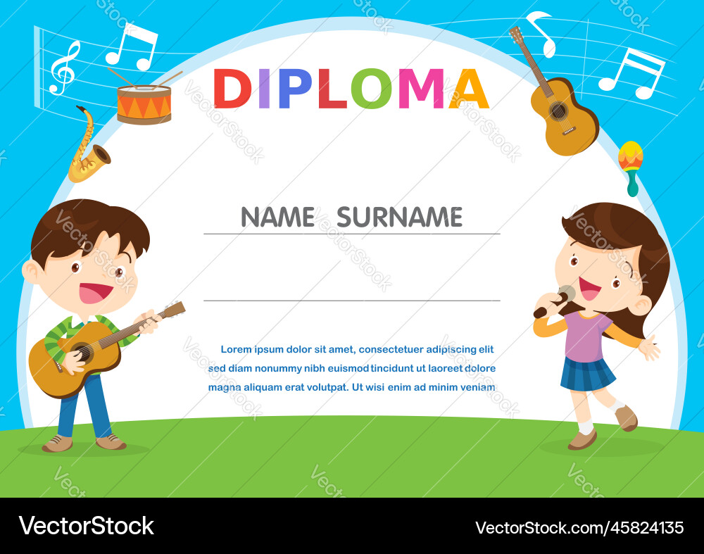 Certificate template with kids in the band Vector Image