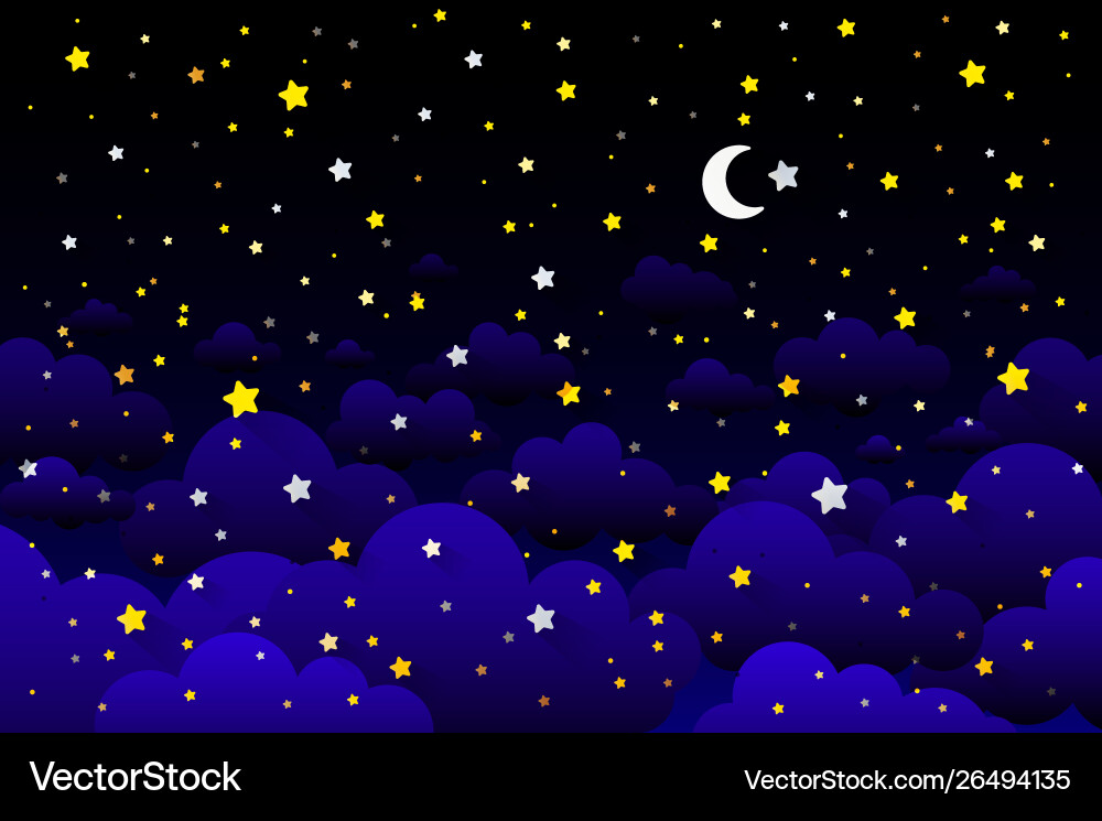 Crescent moon stars and clouds on midnight Vector Image