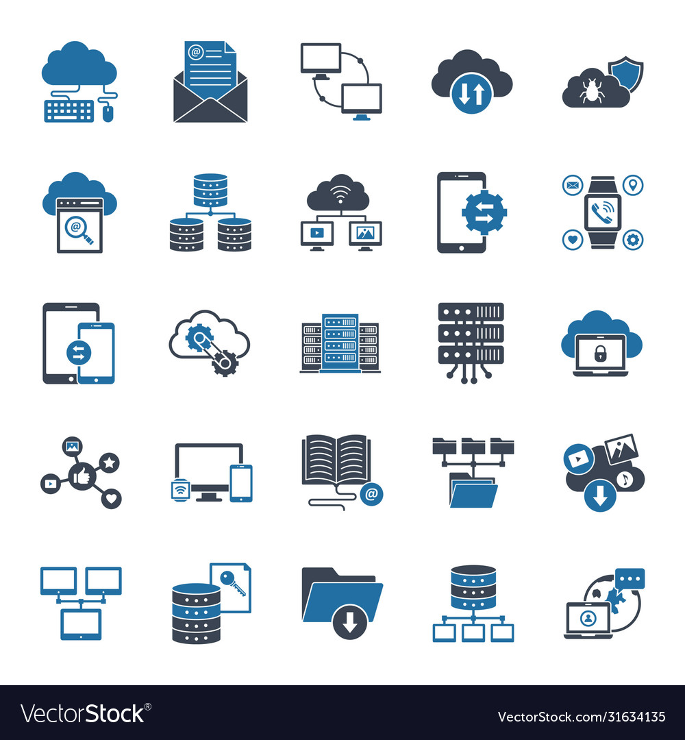 Data and networking icons set every single Vector Image