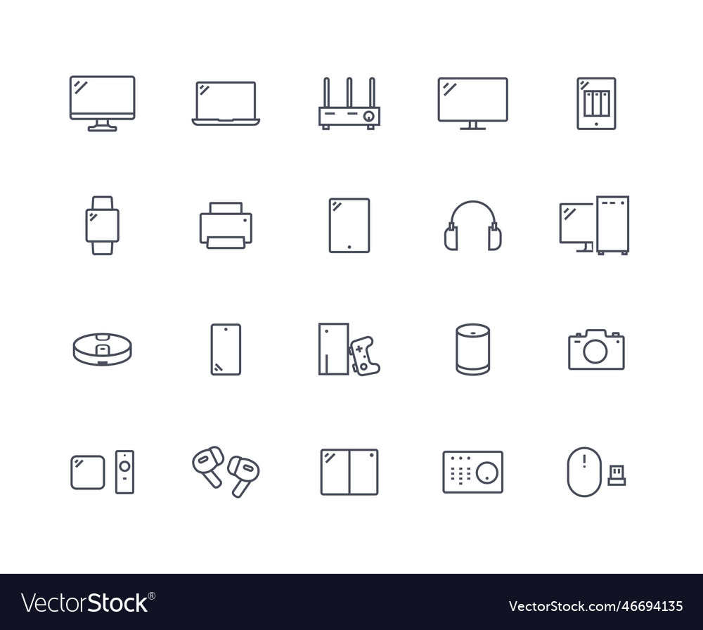 Devices icons outline set Royalty Free Vector Image