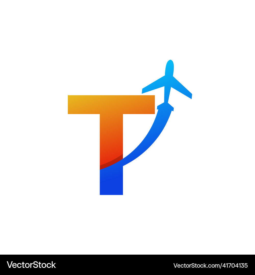Initial letter t travel with airplane flight logo Vector Image