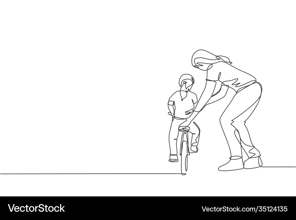 One single line drawing young mother teaching her Vector Image