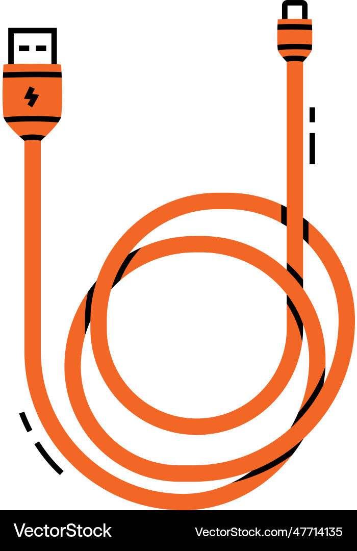 Orange battery charger cable and usb wire Vector Image