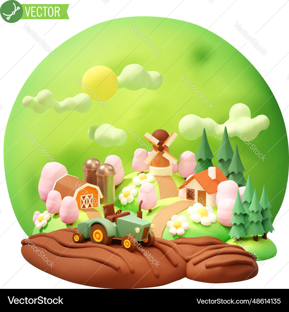 Spring rural farm countryside landscape Royalty Free Vector