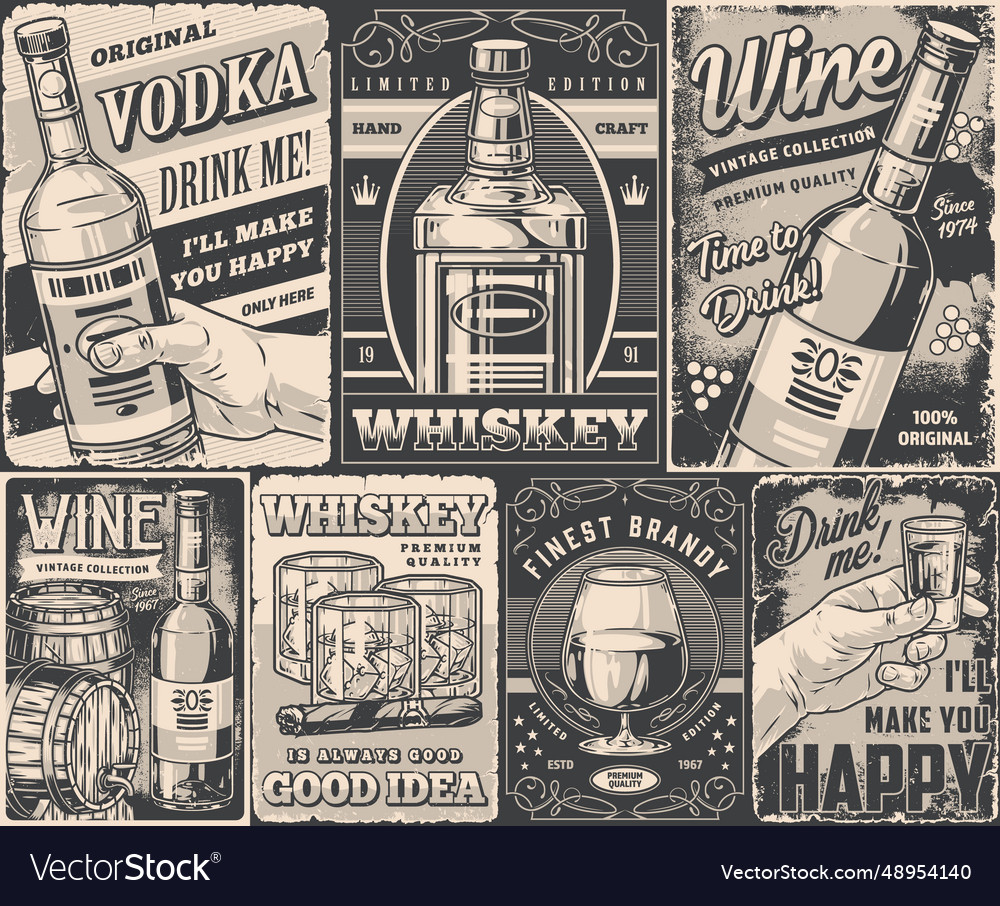 Alcoholic drinks set flyer monochrome Royalty Free Vector Alcoholic drinks set flyer monochrome Royalty Free Vector