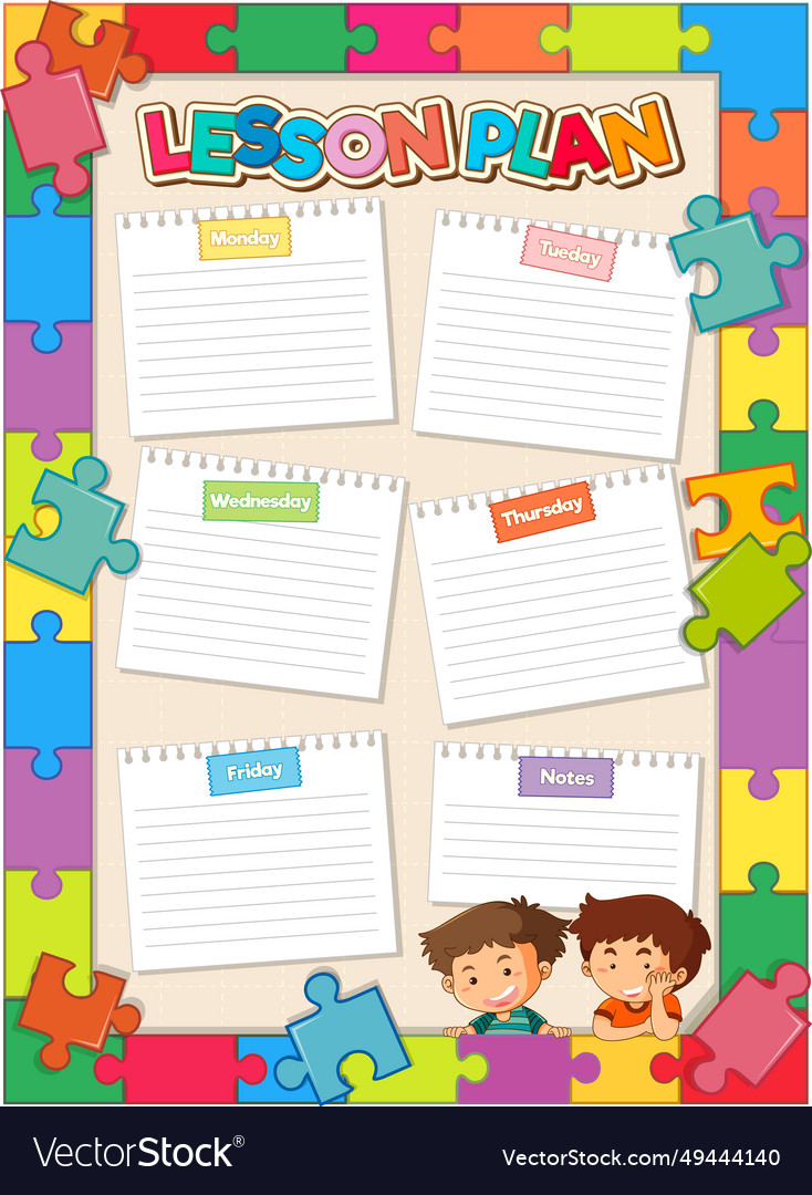 Colourful puzzle theme for weekly lesson plan Vector Image