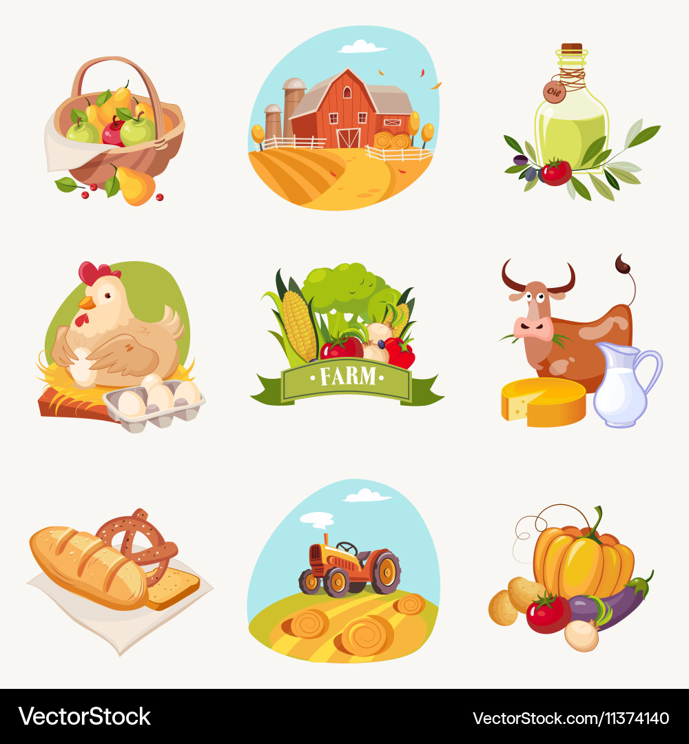 Farm Related Objects Set Of Bright Stickers Vector Image