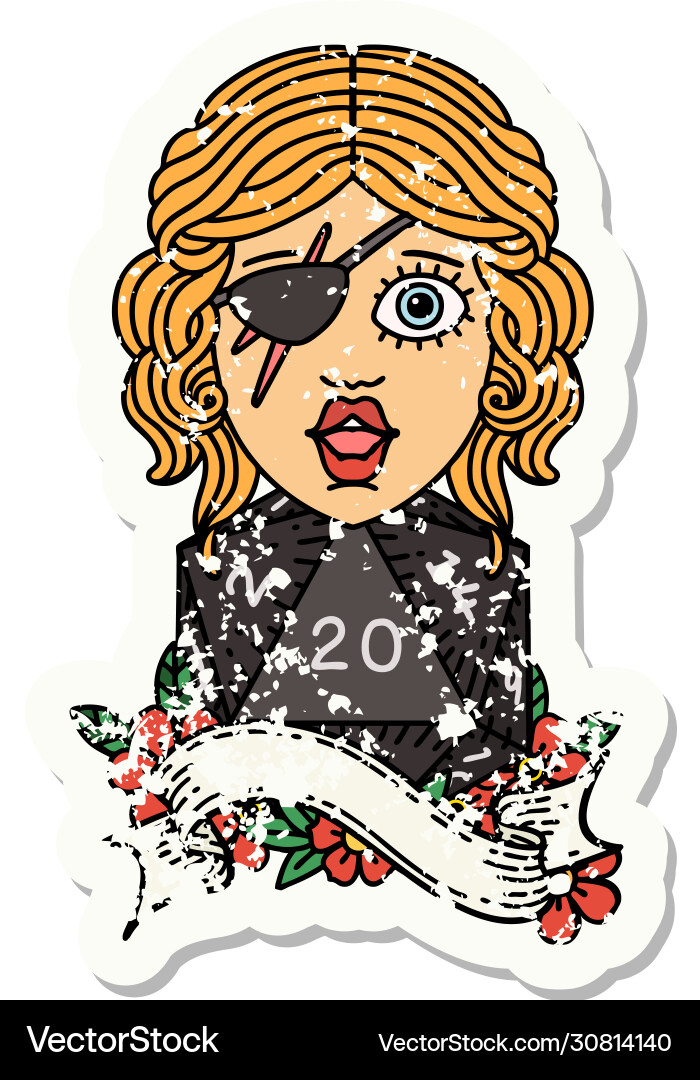 Human rogue with natural twenty dice roll grunge Vector Image