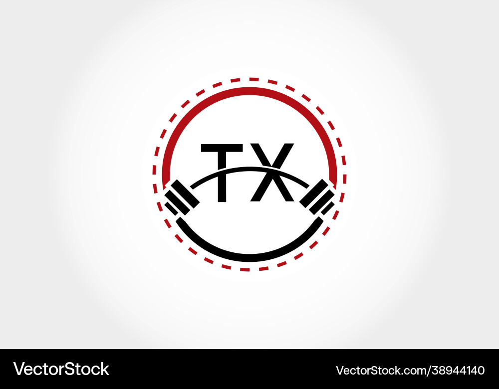 Initial tx letter alphabet with a barbell lifting Vector Image