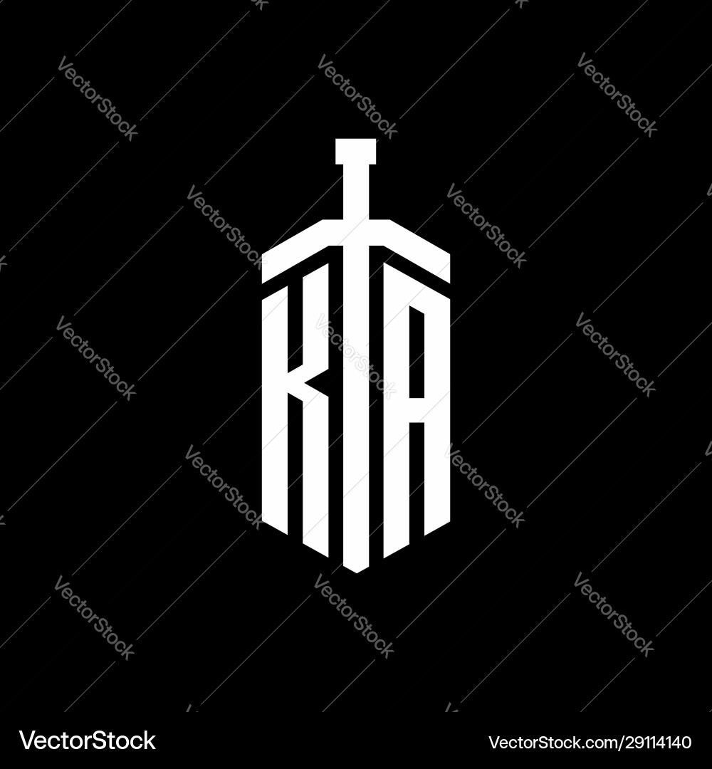 Ka logo monogram with sword element ribbon design Vector Image