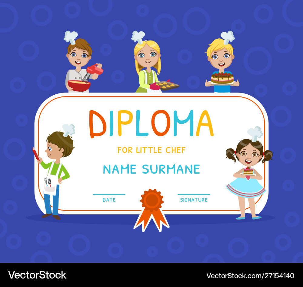 Little chef diploma kids cooking class Royalty Free Vector